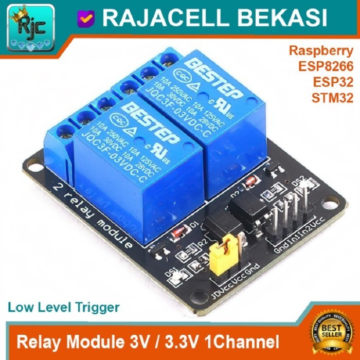 Jual AMD99 Relay Module 3V 3.3V 2Ch Low Trigger for Raspberry ESP8266 ESP32 STM32 | Shopee Indonesia