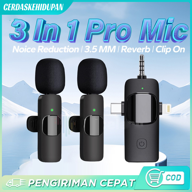 Jual 【3 In 1 Pro Mic】3.5mm Mikrofon Nirkabel Lavalier Mic Portabel ...