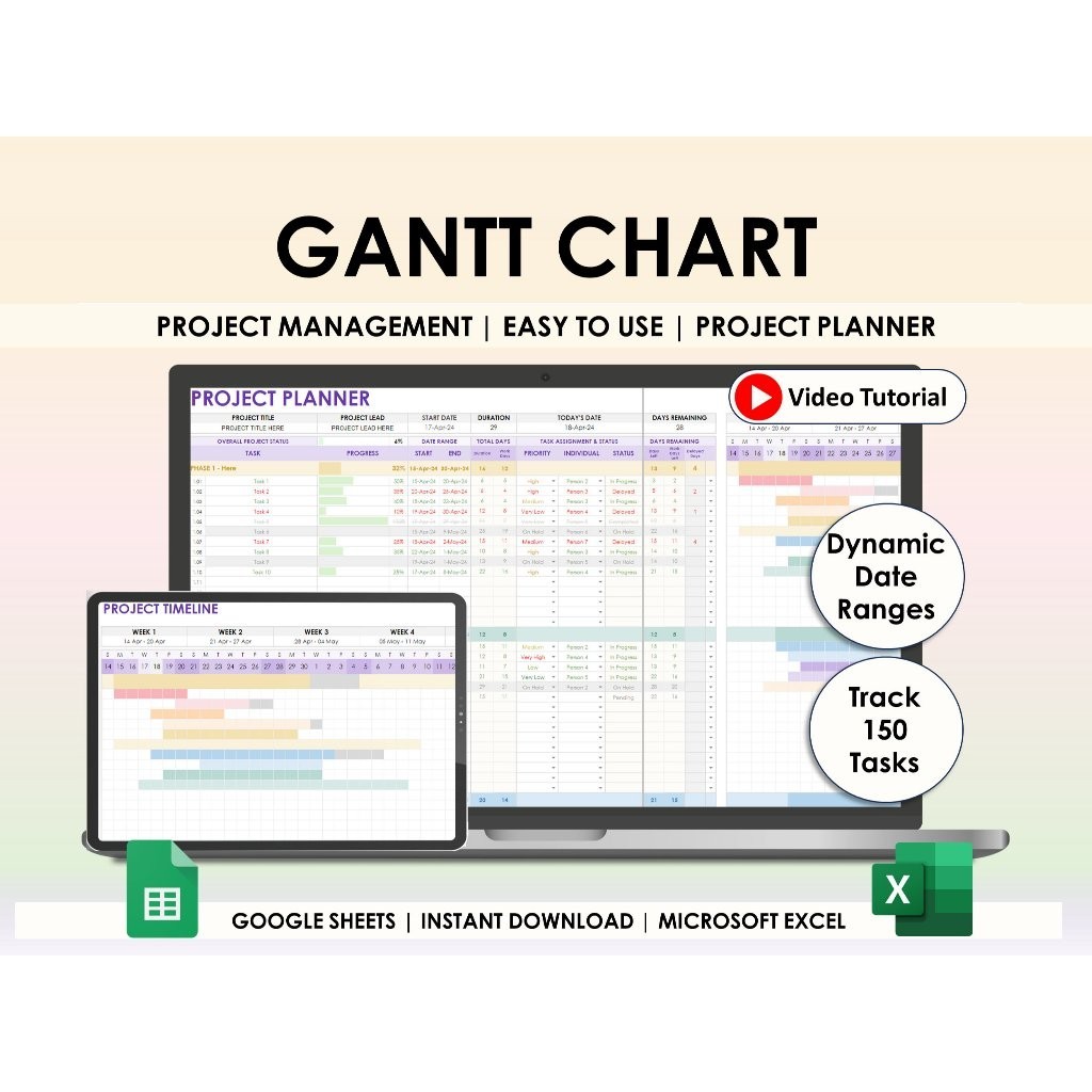 Jual Gantt Chart Google Sheets Excel Spreadsheet Project Planner Project Management Automated ...