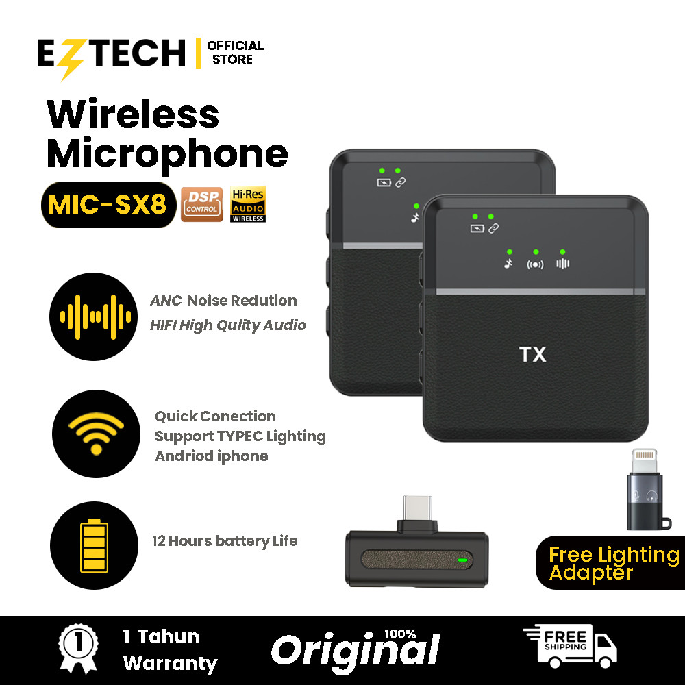 Jual SX8 Wireless Microphone Professional TYPEC+Iphone 2in1 Wireless 2 ...
