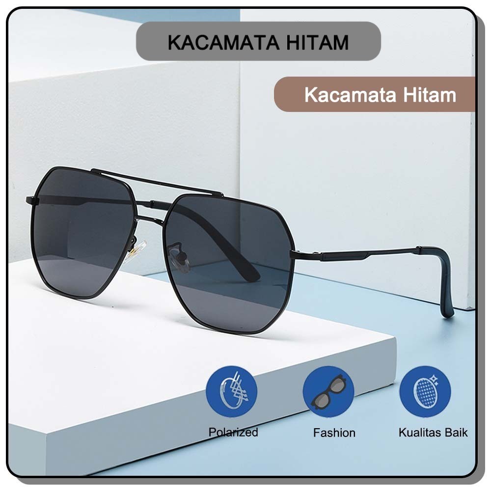 Jual Viendo Frame Kacamata Hitam Polarized Pria Wanita Cowok Retro Aviator Besi Anti Sinar ...