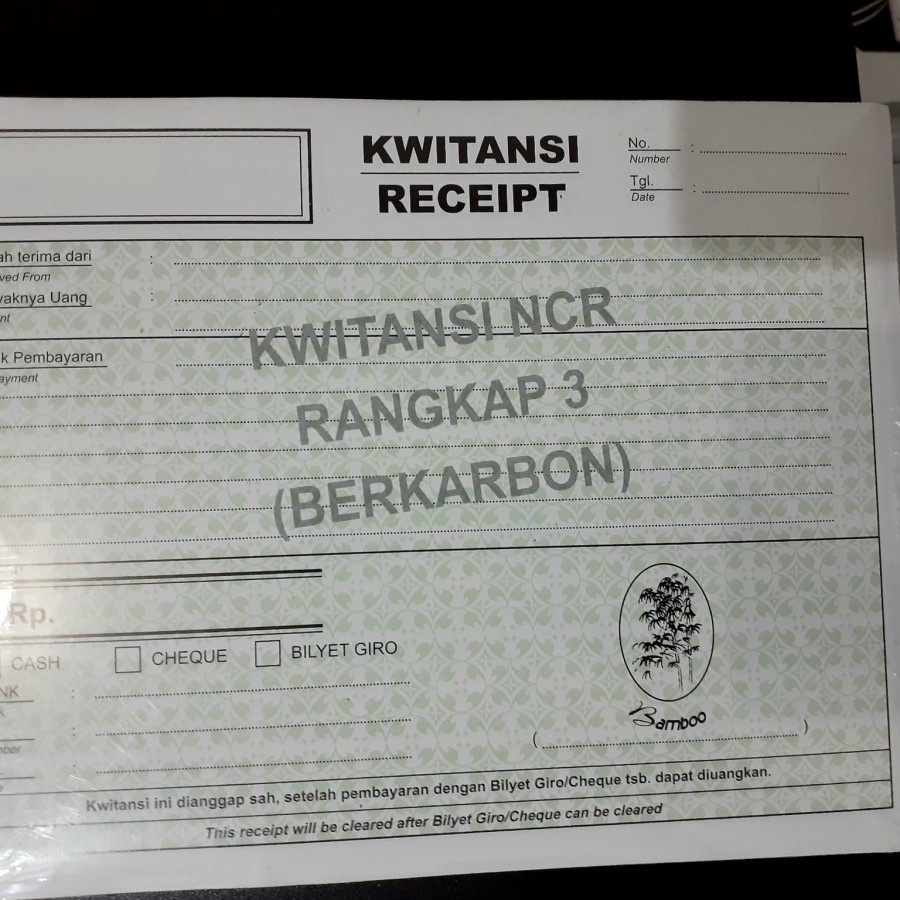 Jual kwitansi rangkap 3 atau 3 ply NCR (berkarbon) bamboo 1Buku saja ...