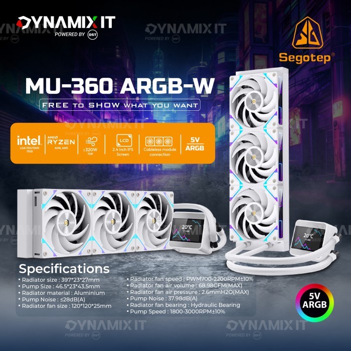 Jual Segotep MU-360 ARGB AIO Liquid CPU Cooler w/ IPS LCD Display - White | Shopee Indonesia