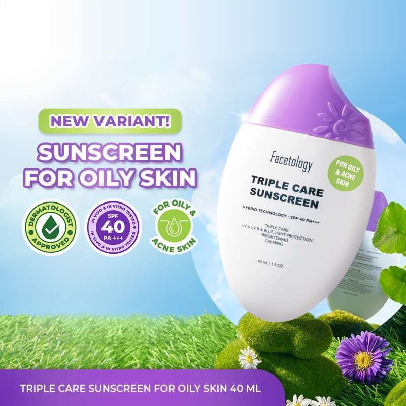 Jual FACETOLOGY Triple Care Sunscreen SPF 40 PA+++ FOR OILY SKIN 40ml ...