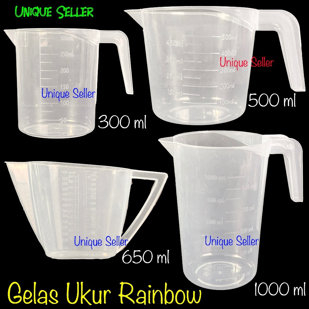 Jual Gelas Takar Ukur 300ml 500ml 650ml 1000ml 2000ml Tebal Gelas Takar Measuring Cup Rainbow ...