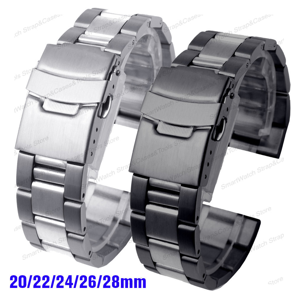 Jual Solid Stainless Steel Strap Double Safety Fold Clasp Watch Band ...