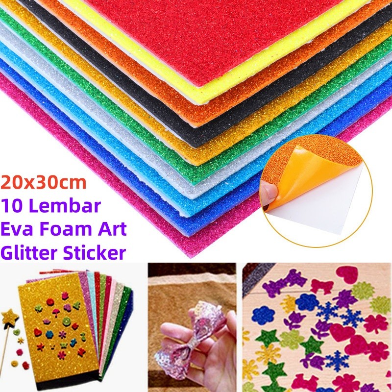 Jual 10 Lembar Menebal Eva Foam Art Glitter Sticker 20x30cm Papel Goma ...