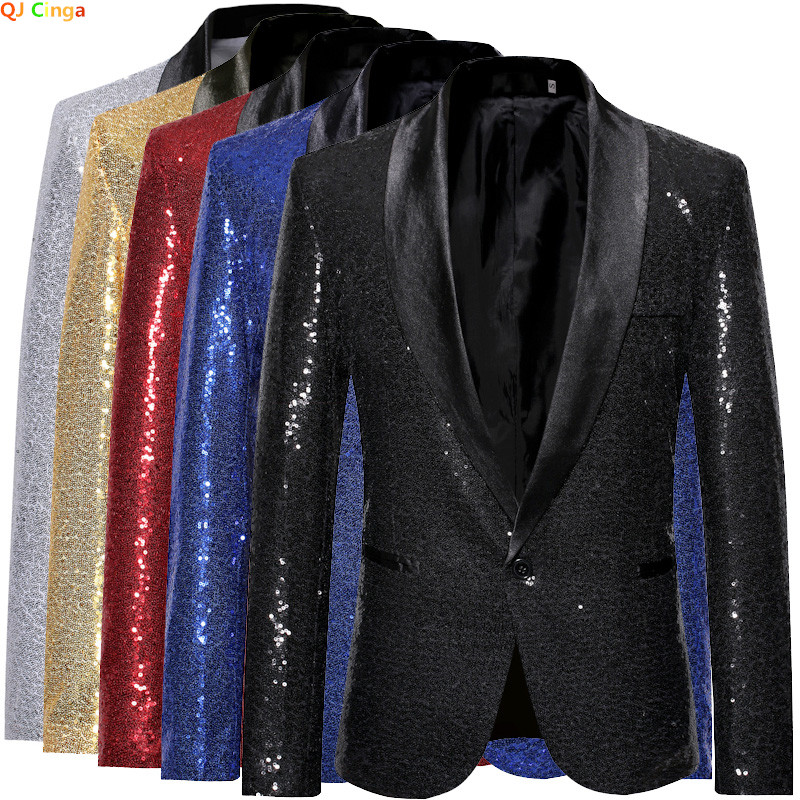 Jual Shiny Gold Sequin Glitter Embellished Blazer Jacket Men Nightclub ...
