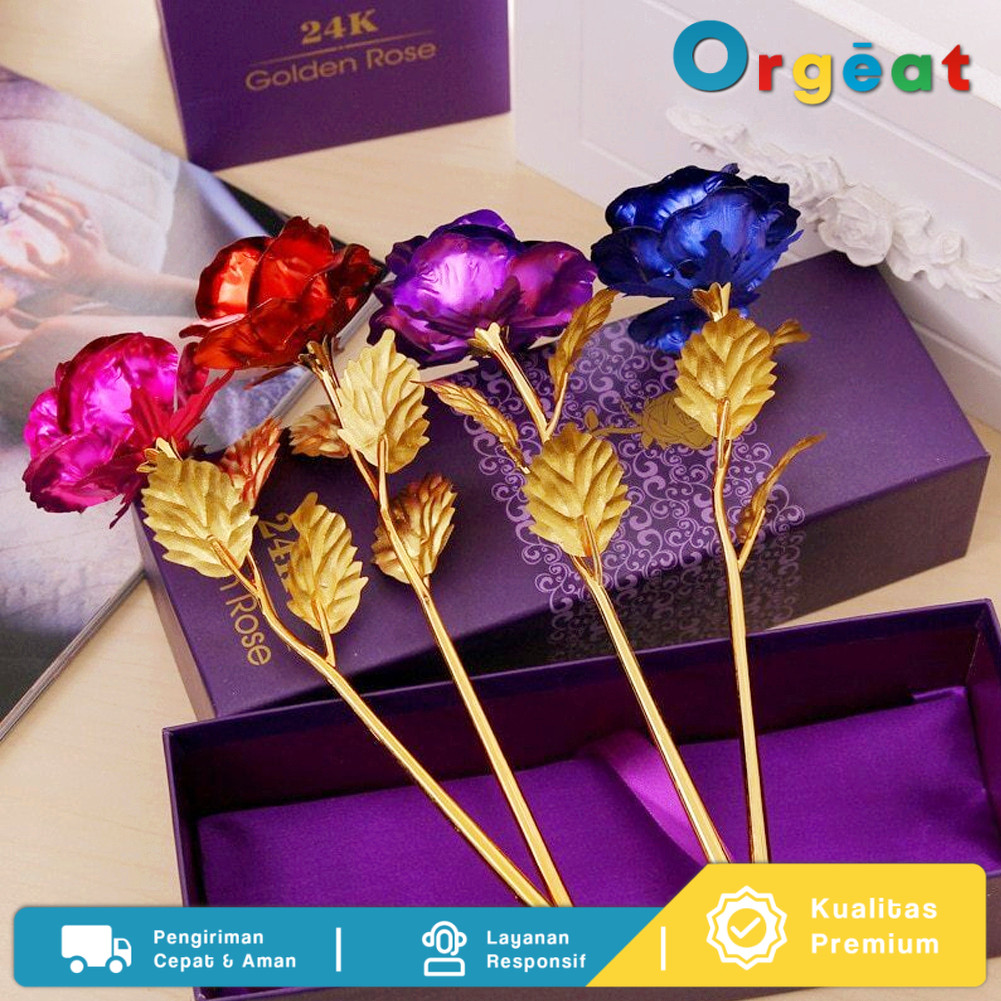 Jual Bunga Mawar Dekorasi Artificial Gold Foil Flower 24K Red Origina ...