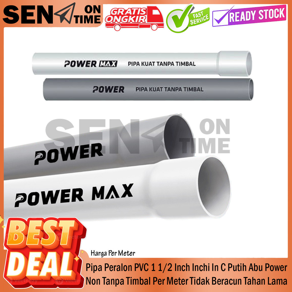 Jual Pipa Paralon Pvc Putih Abu Power Non Timbal 1 1/2 Inch C Per Meter ...