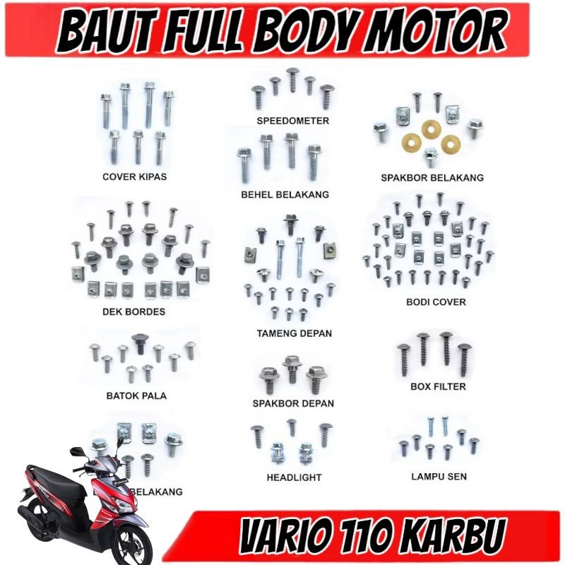 Jual COD Baut Baud Vario 110 Karbu Full Set / Baut Honda Vario 110 ...