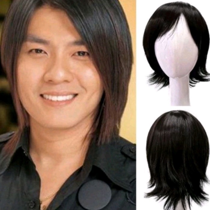 Jual WIG PRIA RAMBUT PALSU PANJANG DIATAS BAHU HITAM NATURAL WIG KOREAN ...