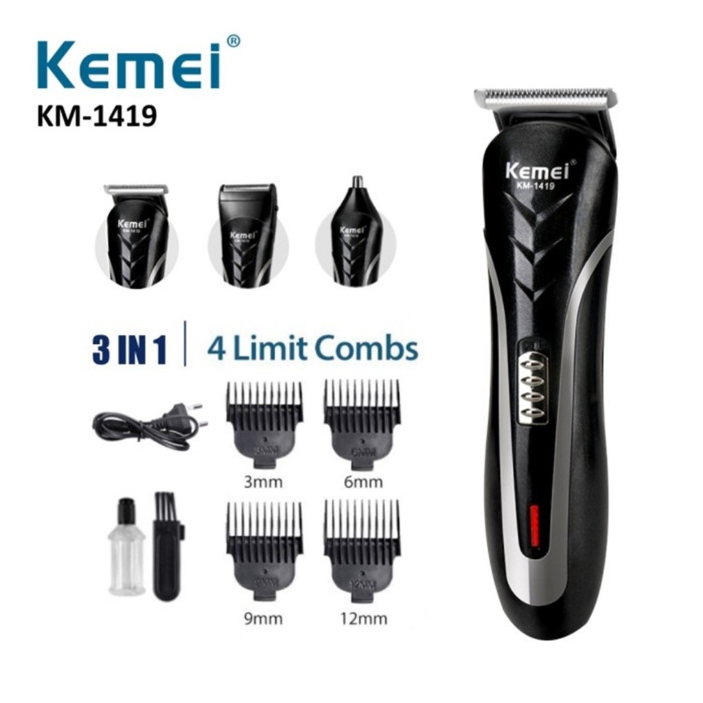 Jual Alat Cukur Rambut 3in1 Kumis Jenggot dan Bulu Hidung Kemei KM-1419 | Shopee Indonesia