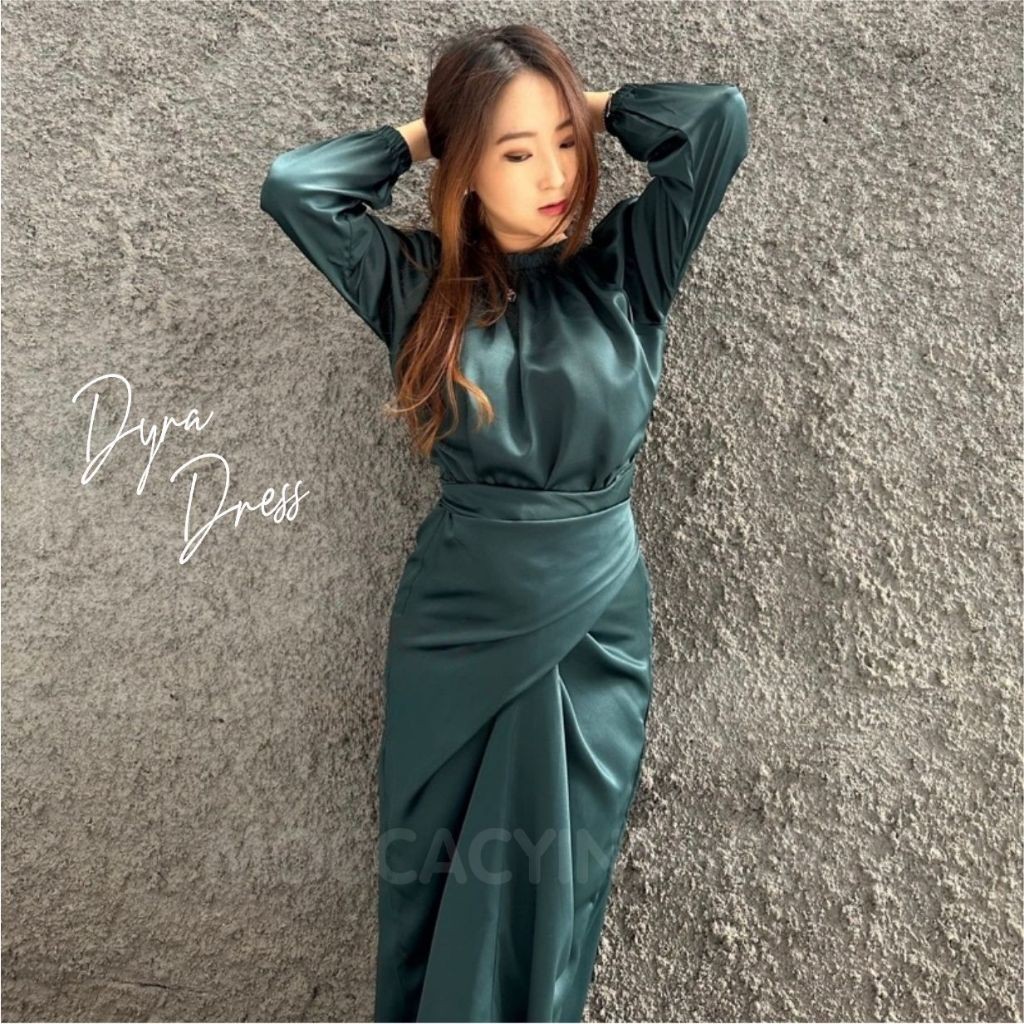 Jual DYRA DRESS KAFTAN LILIT GAMIS DRESS IKAT SATIN POLOS VIRAL GAMIS ...