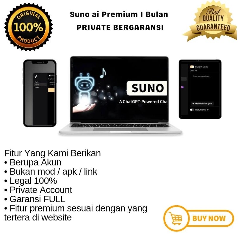 Jual SUNO AI PREMIUM PRIVATE BERGARANSI | Shopee Indonesia