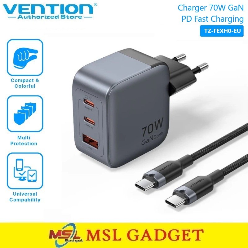 Jual VENTION Charger 70W GaN Dash Multi Port USB Type C PPS PD SFC2.0 ...