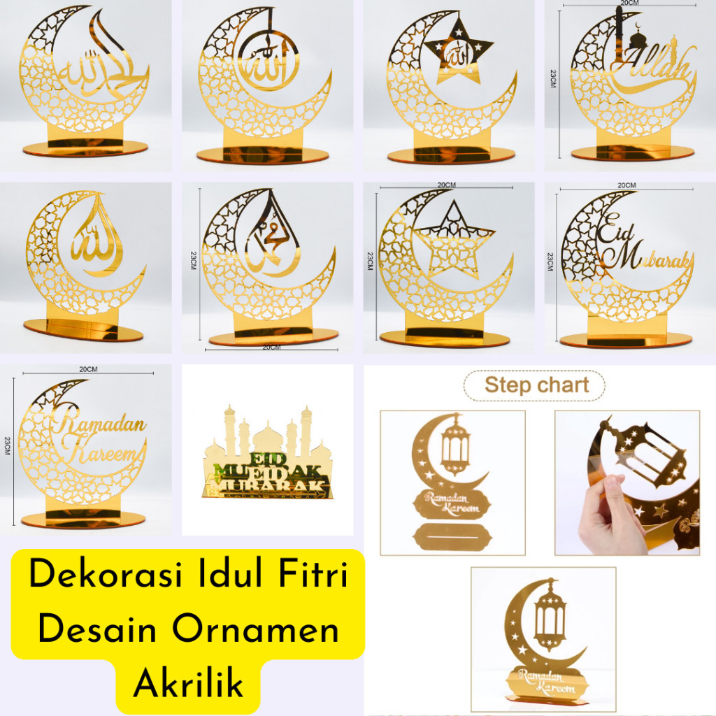 Jual Dekorasi Idul Fitri Bulan Bintang Desain Ornamen Akrilik Ramadan ...
