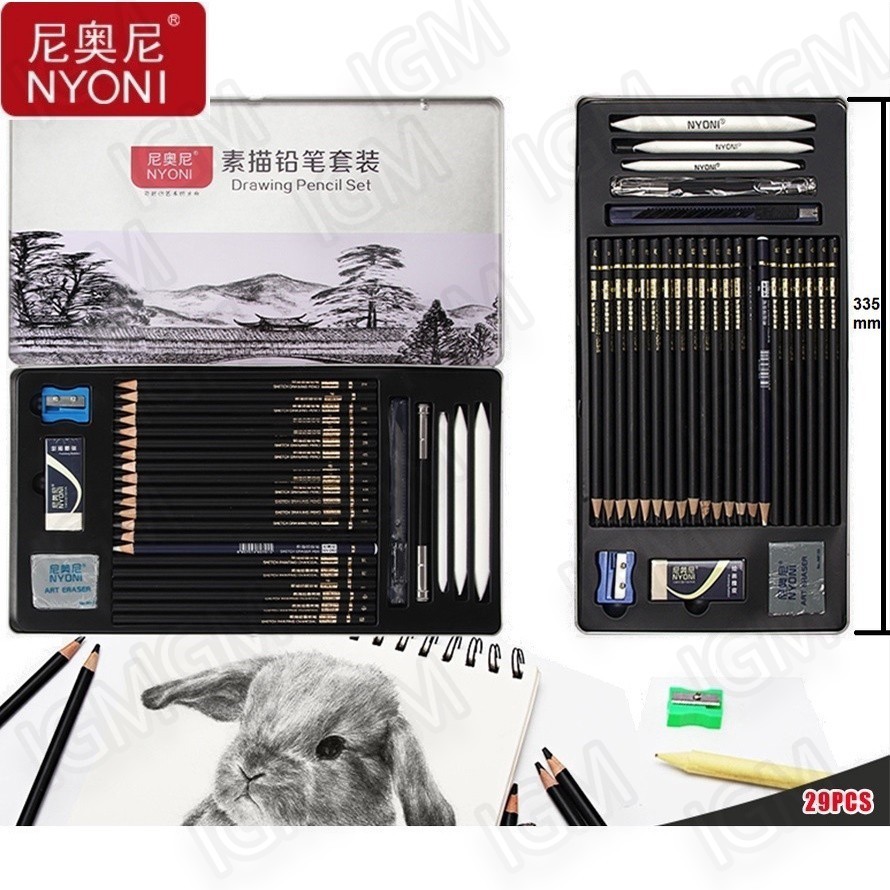 Jual Nyoni Drawing Pencil Gambar Set 29pcs Metal Tin Box Pensil Gambar Lukis Sketsa Lengkap ...