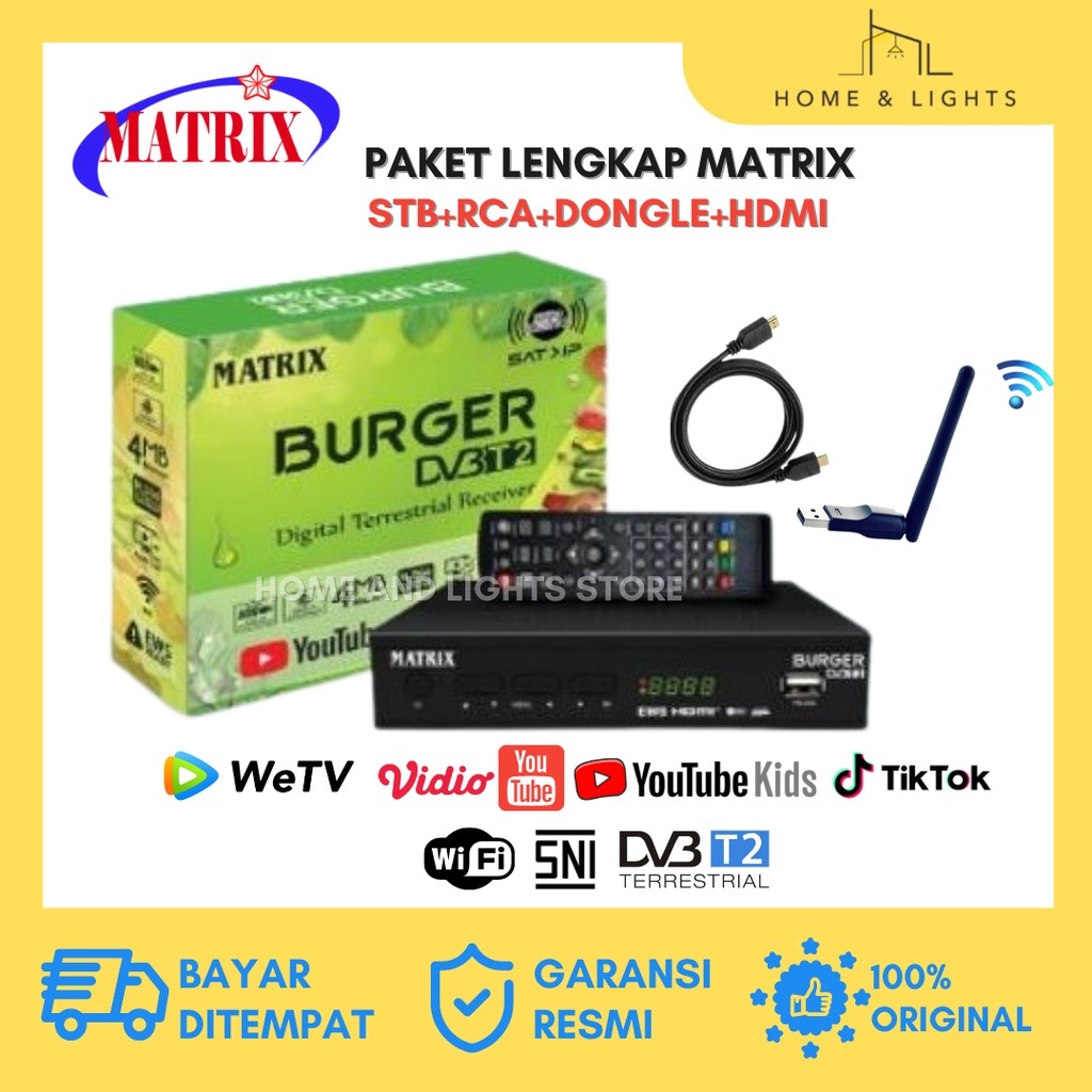 Jual Set Top Box TV Digital Matrix Burger Hijau DVBT2 Matrix Apple Kuning / Set Box TV Digital ...