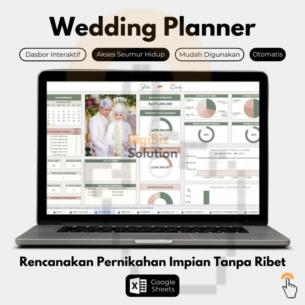 Jual [T005] Ultimate Wedding Digital Planner Spreadsheet Google Sheet ...