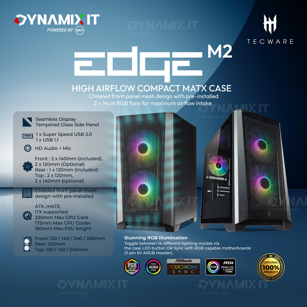 Jual [+Palet Kayu] Tecware EDGE M2 Pro ARGB High AirFlow m-ATX PC Case ...