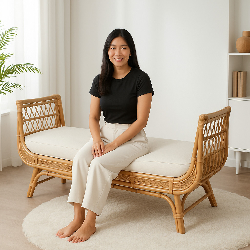 Jual Sofa Bench Panjang Rotan Alami Anyaman dan Plus Busa Empuk Nyaman ...