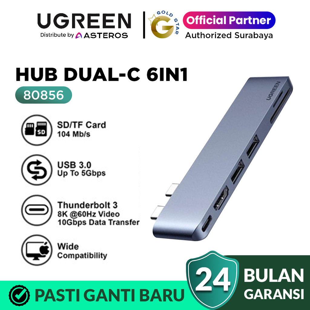 Jual Ugreen Hub MacBook 6In2 Type C ThunderBold 3 Multi Port USB 3.0 HDMI - NON HDMI | Shopee ...