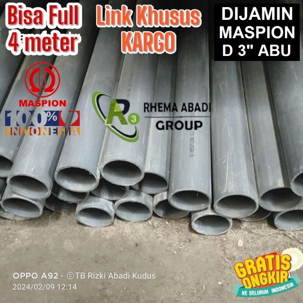 Jual Pralon Pvc Pipa Air MASPION D ABU 3" inch (89 mm) Paralon Batangan ...