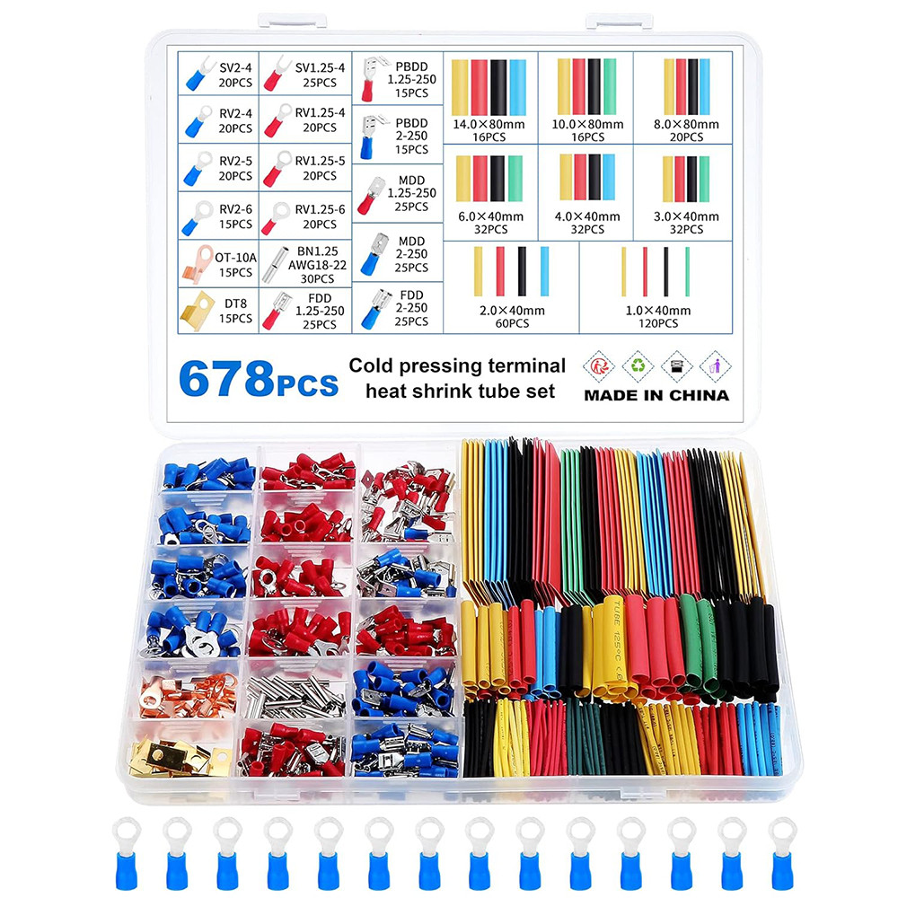 Jual 678Pcs Electrical Wire Crimp Ring Terminal Blocks Kit, Cold ...