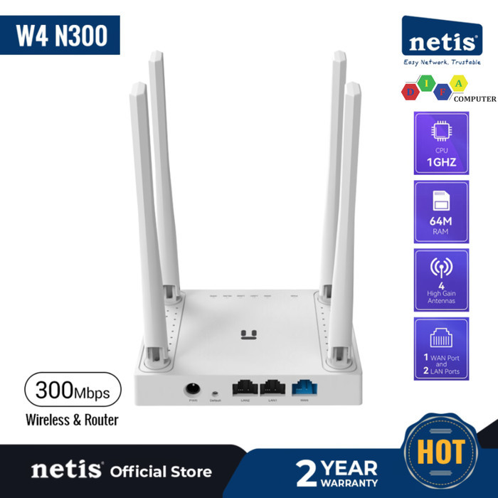 Jual Router Wireless N300 Netis W4 300Mbps 4 Antena | Shopee Indonesia