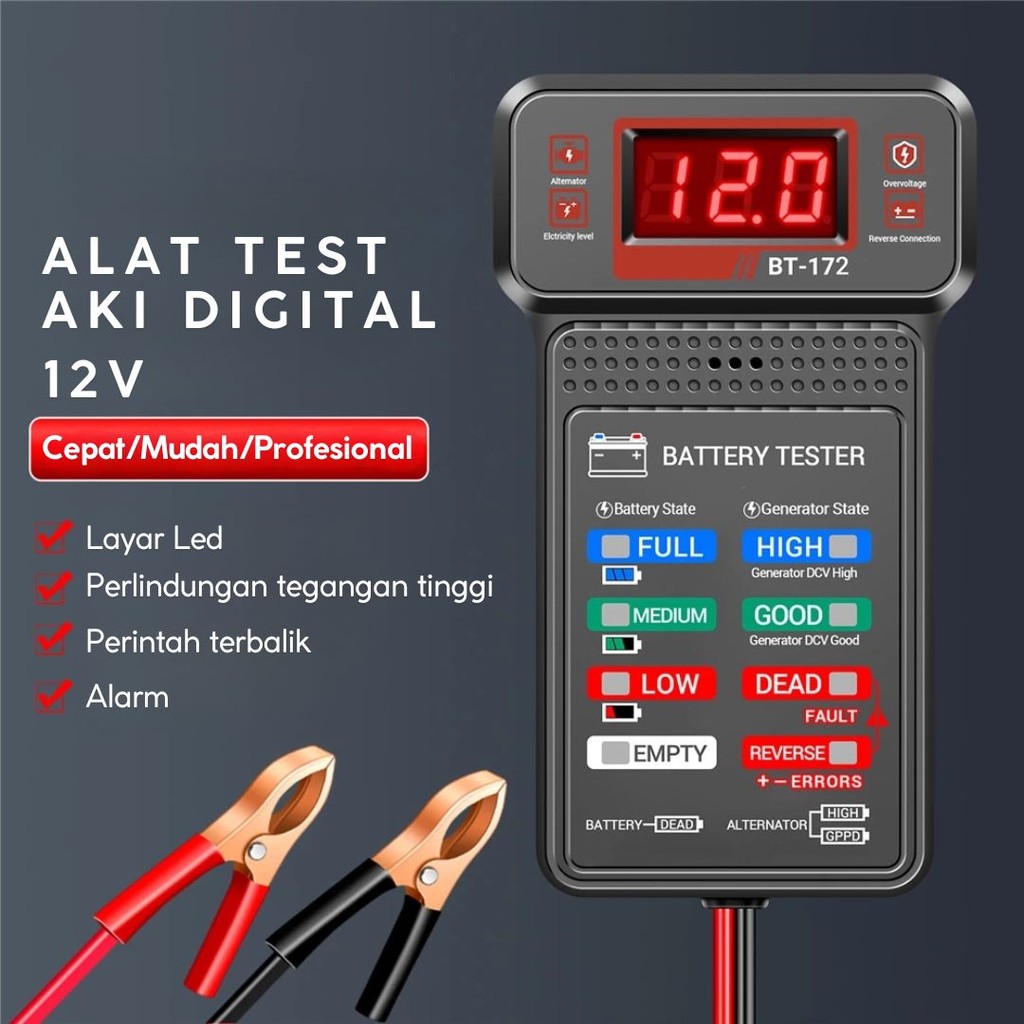 Jual Alat Test Aki Digital Battery Tester 12V Penguji Cek Baterai Clamp ...