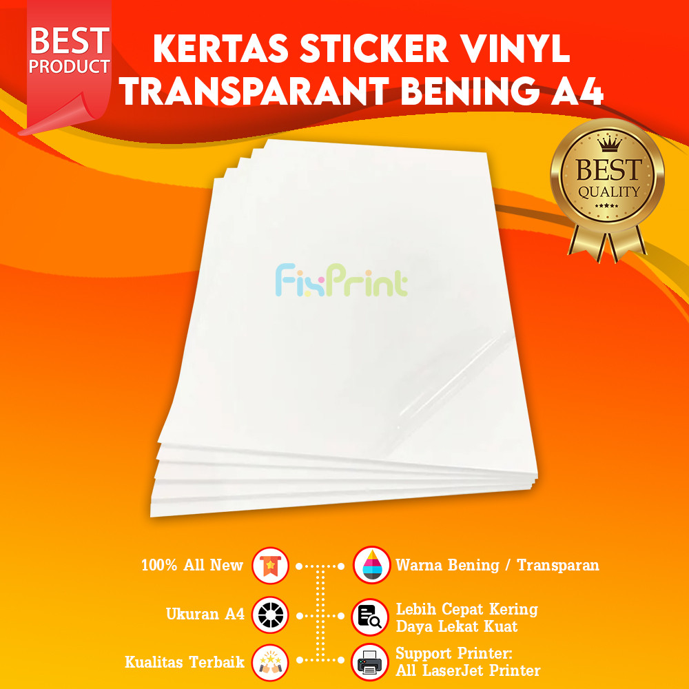 Jual Kertas Vinyl Sticker Transparant 1 lembar ukuran A4, Kertas Stiker ...