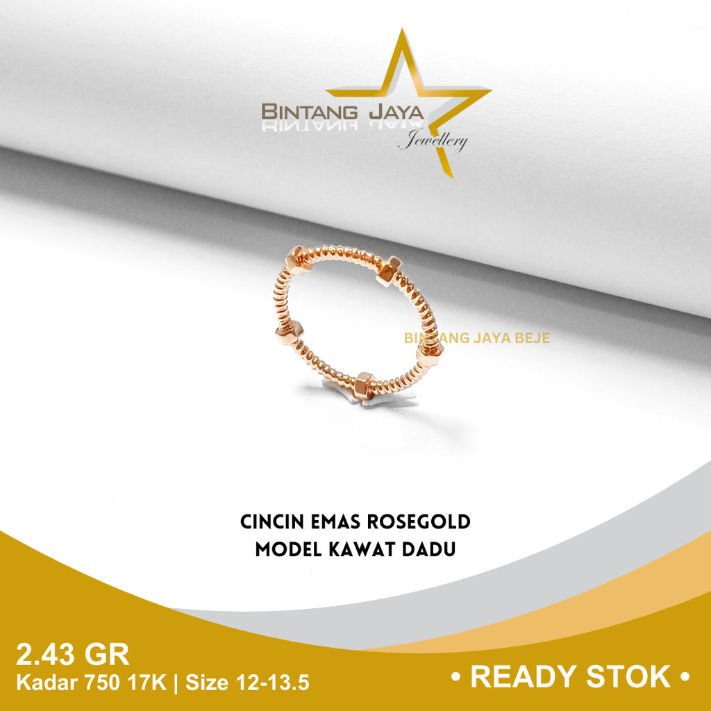 Jual Cincin Emas Rosegold Kadar 750 17K Berat 2.43 gr gram Size Ukuran ...