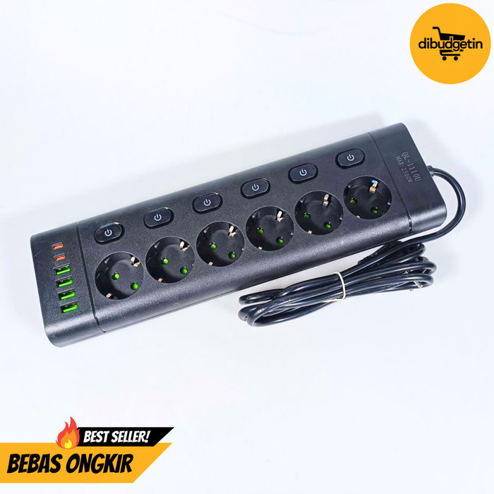 Jual Stop Kontak 3 4 5 6 Lubang USB Type C EU Plug 10A 110-250V 2500W - QIAOLIAN | Shopee Indonesia