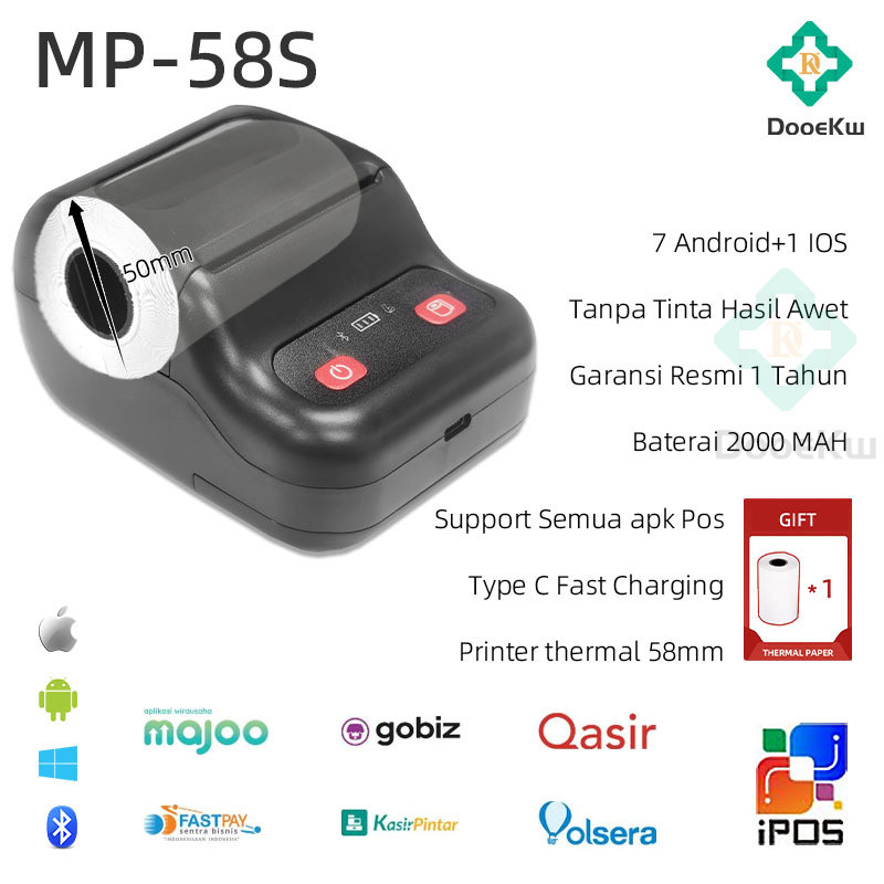 Jual Mini Printer Bluetooth Thermal Kasir 58mm android/ios/windos thermal mesin kasir portable ...