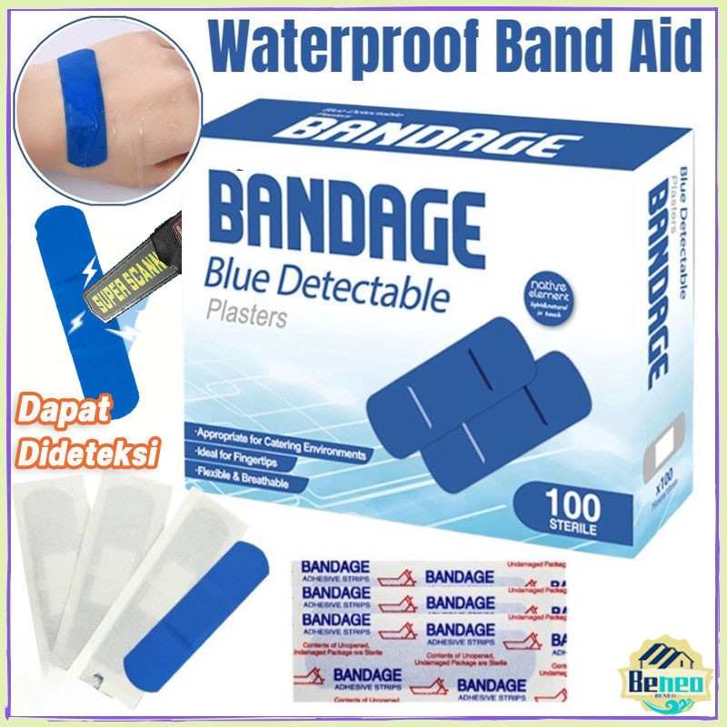 Jual 100pcs Waterproof Band Aid Plester Luka Anti Air Metal Detectable ...