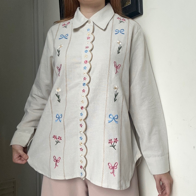 Jual Kirana Top atasan wanita blouse kemeja kerja linen bordir korean style by Biel the label ...