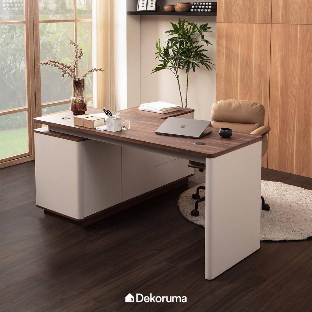 Jual Dekoruma SUMI Meja Kerja Sudut L / Meja Belajar L Walnut - Taupe ...