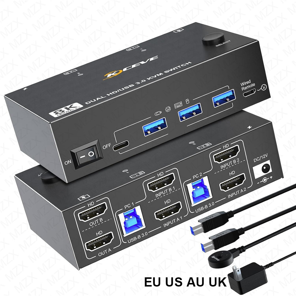 Jual MZX 8K@60Hz KVM Switch 2 HDMI-Compatible USB 3.0 Hub Docking ...