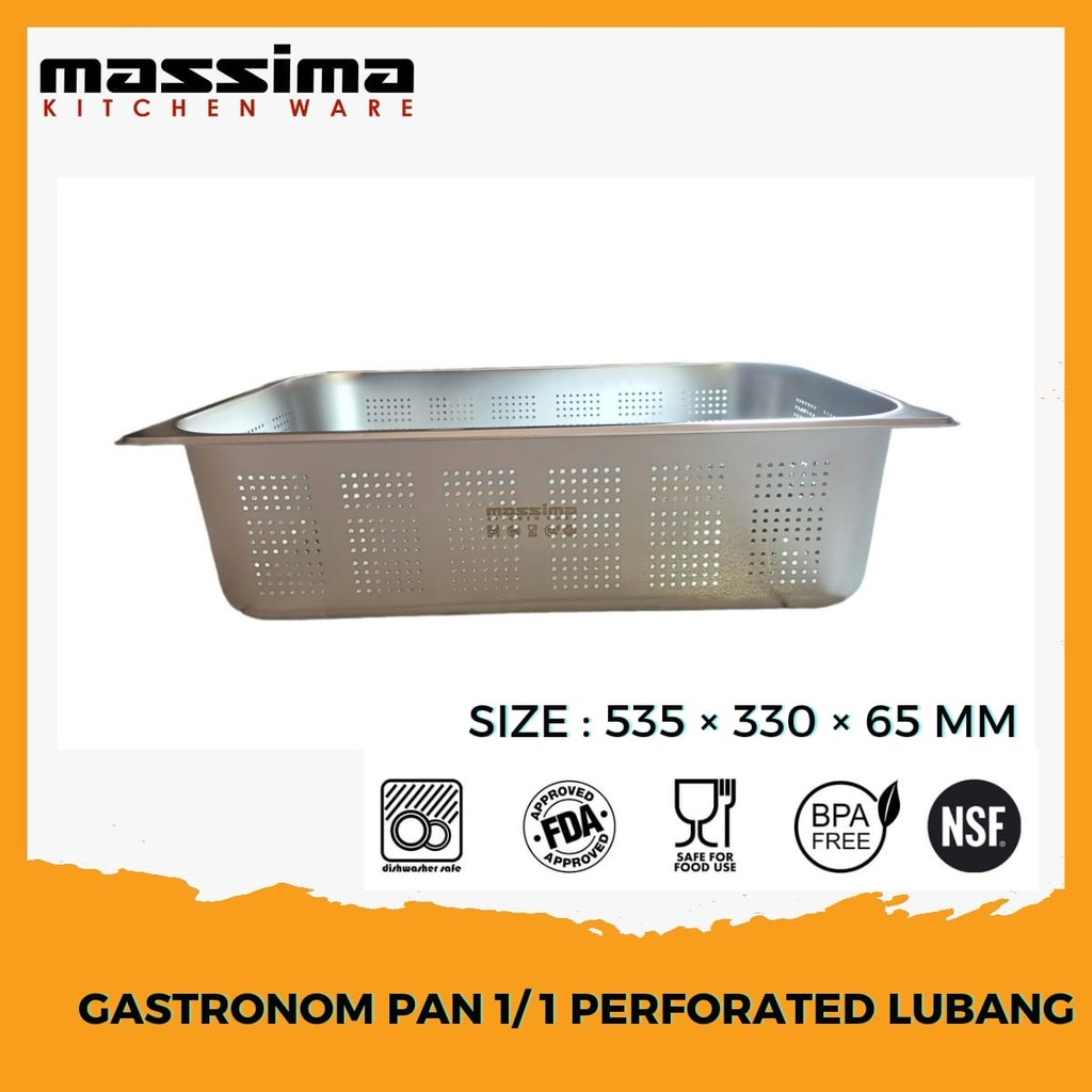 Jual Stainless Steel Gastronom Food Pan Perforated Lubang Steam GN Pan 1/1 tinggi 6,5 cm 65 mm ...