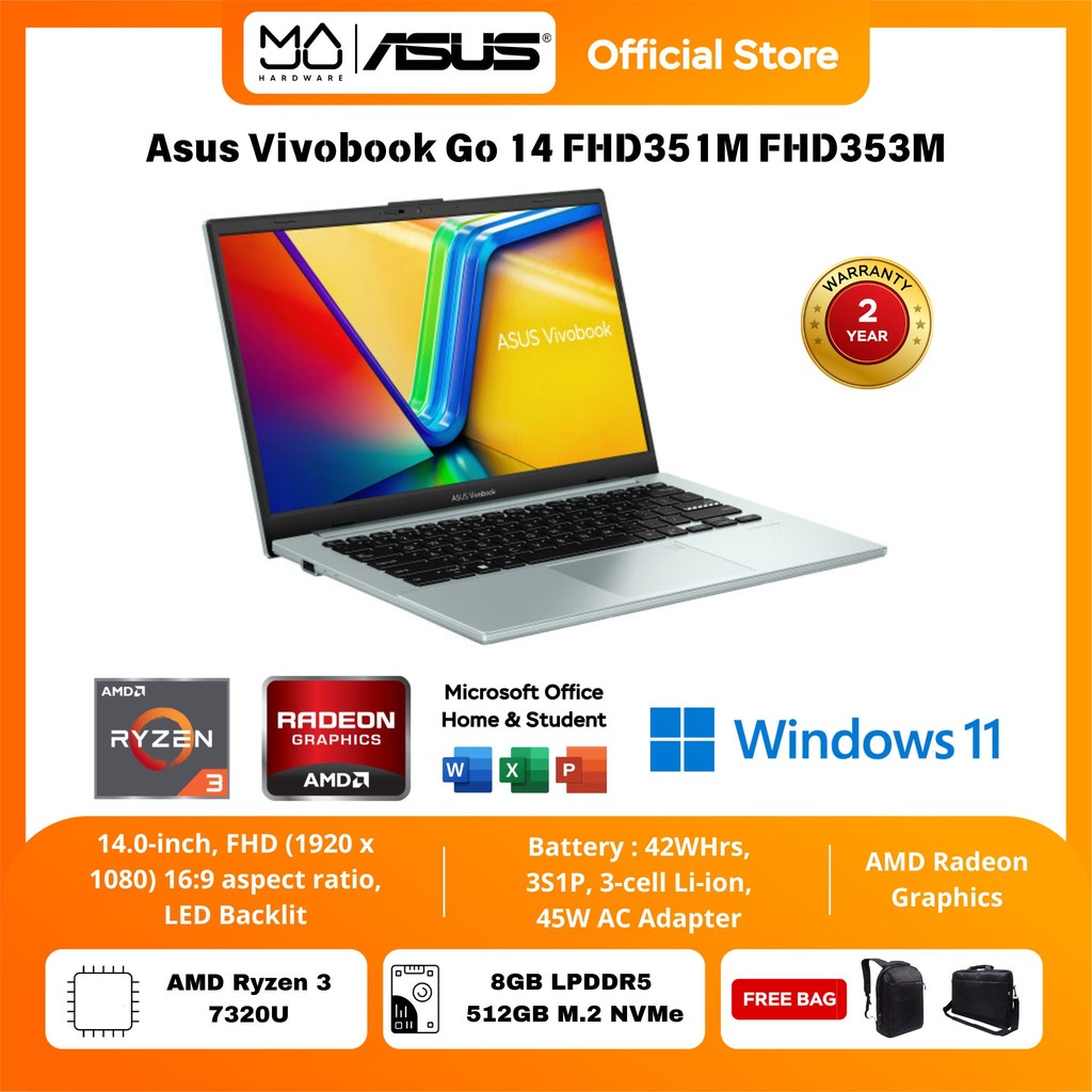 Jual Laptop Asus Vivobook Go 14 E1404FA FHD351M FHD353M R3 7320U RAM ...