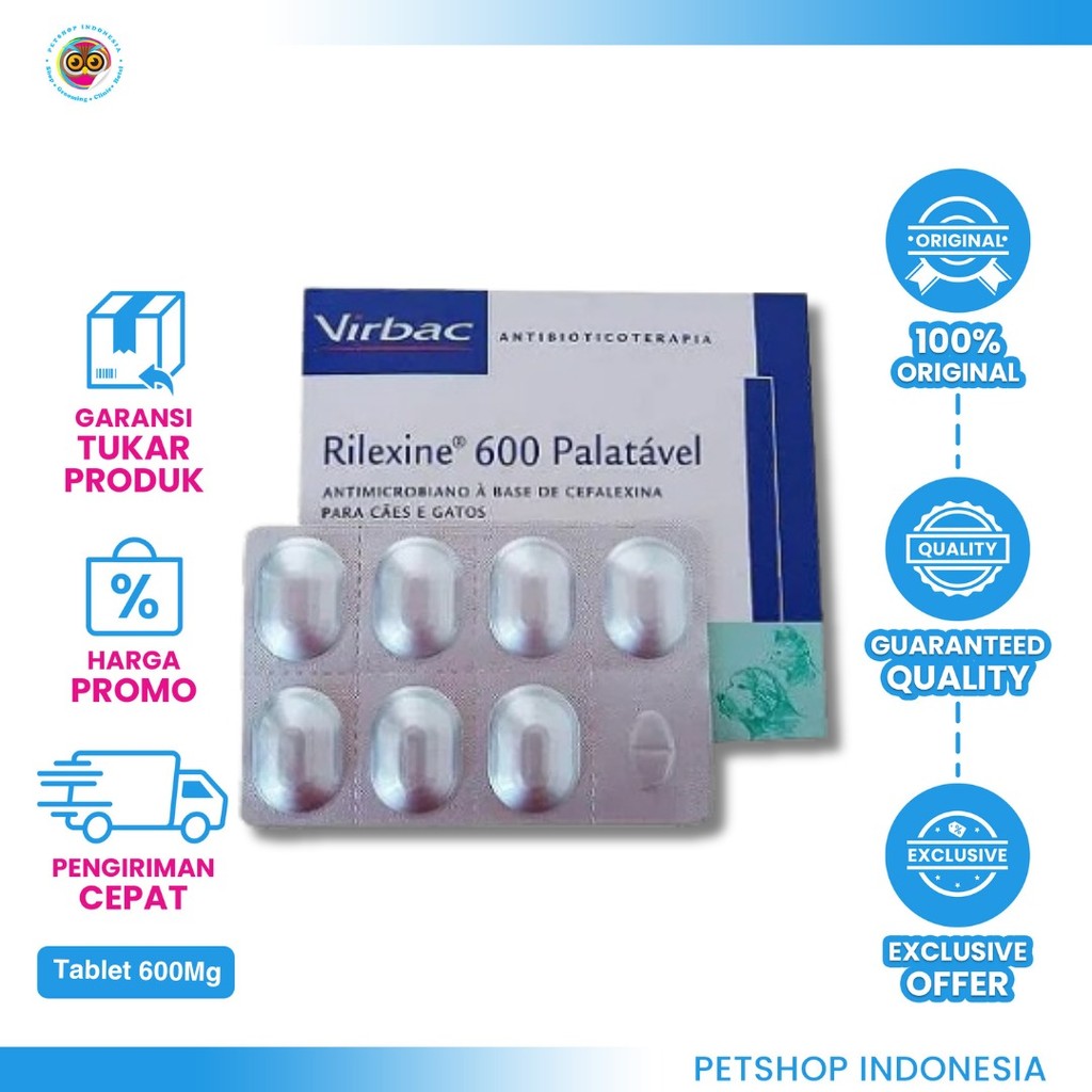 Jual Virbac Rilexine 600mg - Obat Antibiotik Kulit Anjing 40Kg 1 Tablet ...