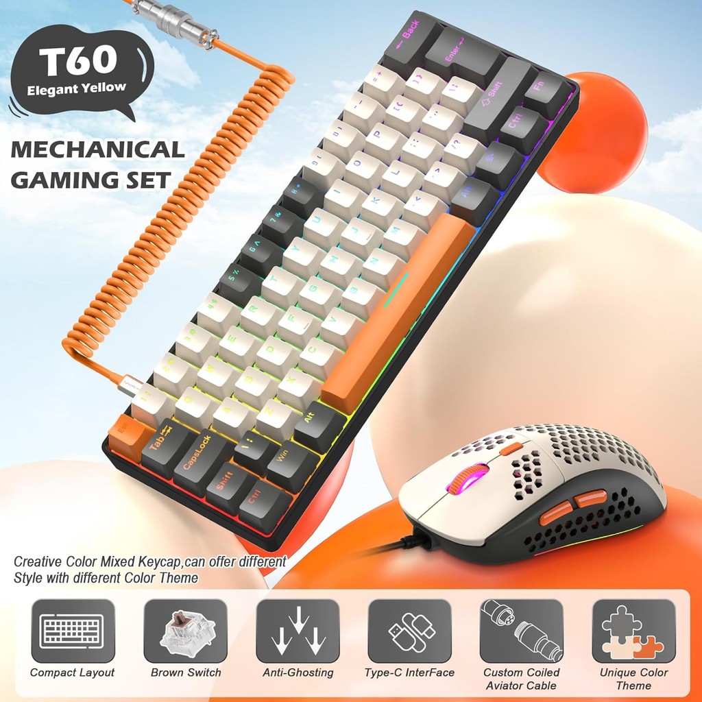Jual ATTACK SHARK × ZIYOULANG T60 RGB Gaming Mechanical Keyboard and ...