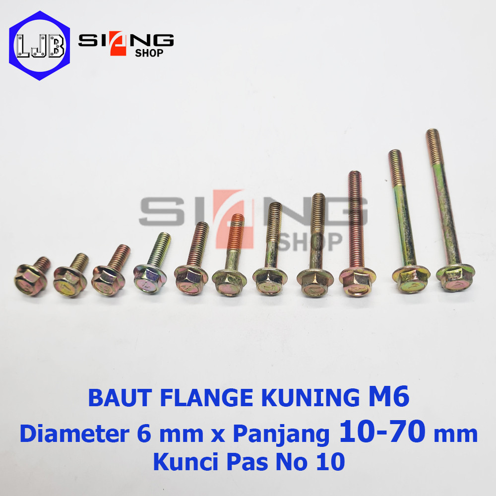 Jual Baut Flange Kuning M6 Panjang 10 sd 70mm | Shopee Indonesia