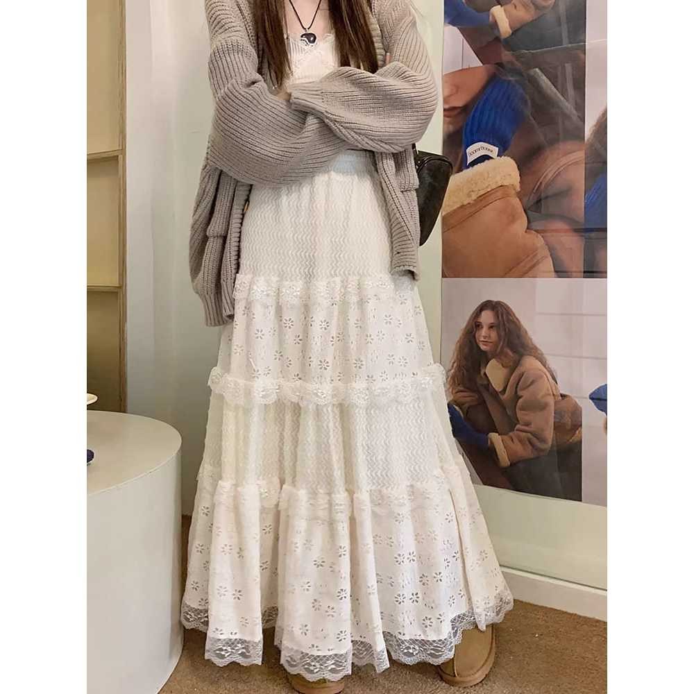 Jual KIWI[BETHARI] midi skirt renda full furing hijab friendly | Shopee ...