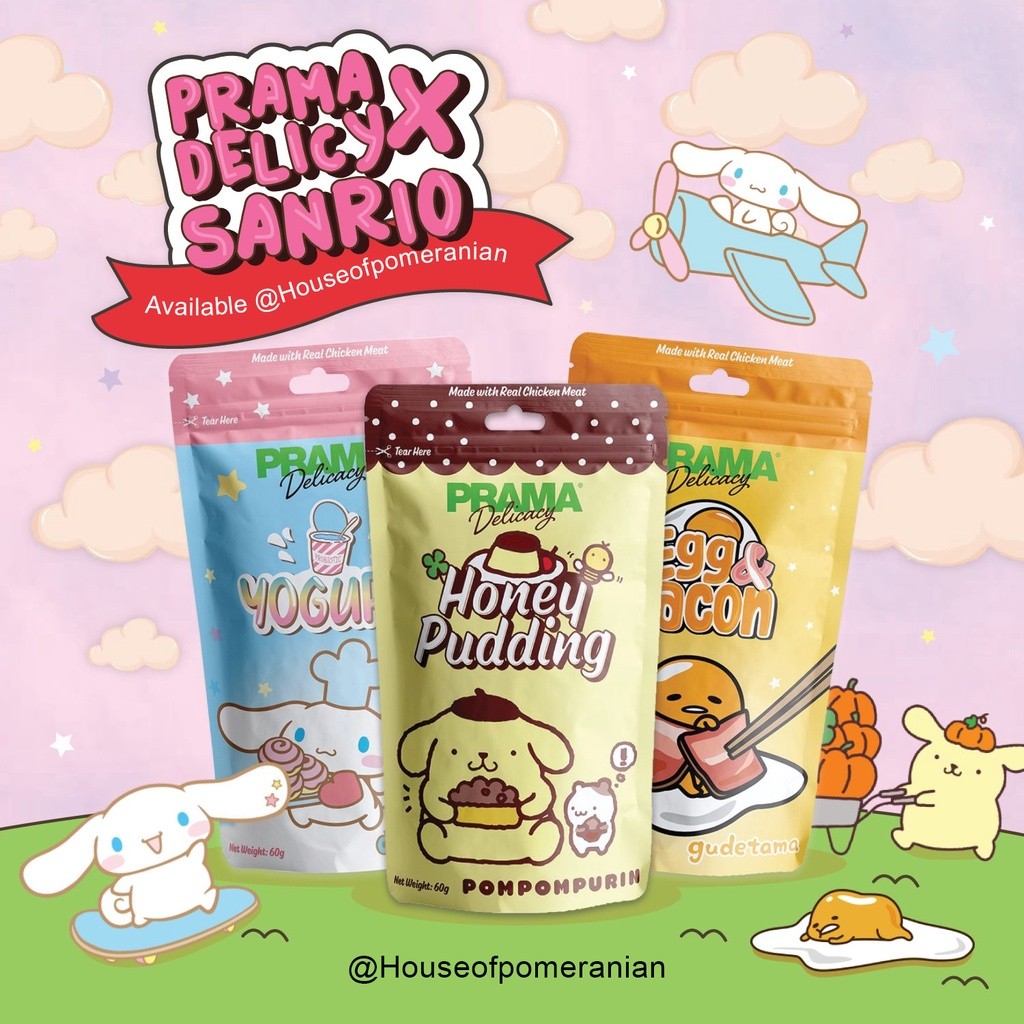 Jual PRAMA dog snack x sanrio cemilan anjing jerky yogurt pudding egg ...