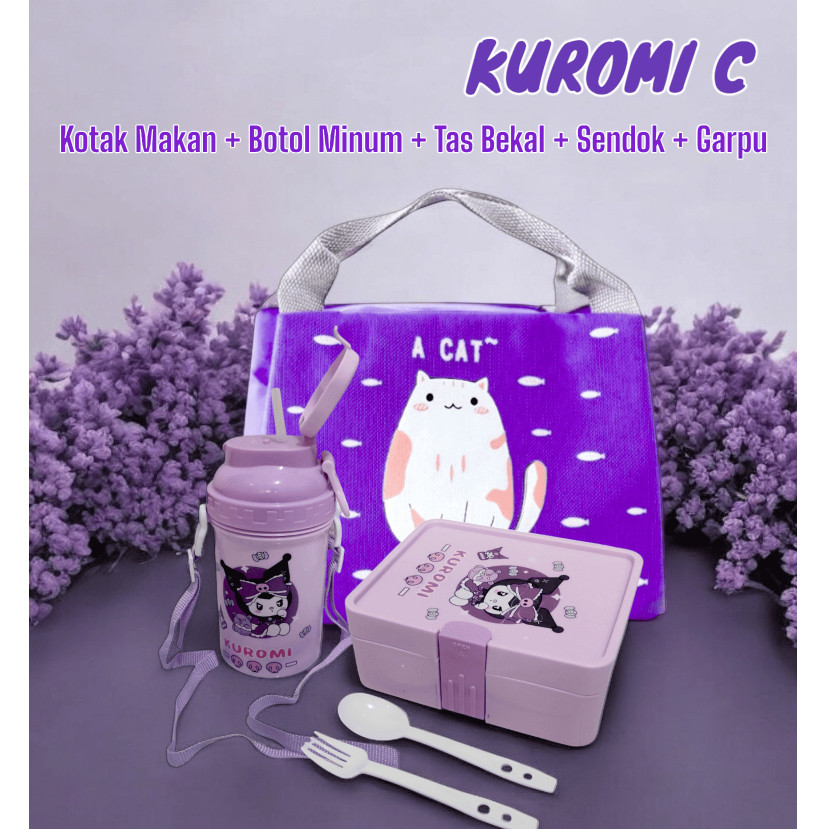 Jual KUROMI SERIES || Kotak Makan Set Botol Minum Tas Bekal Sendok Garpu Lunch Box | Shopee ...