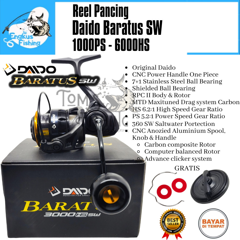 Jual Reel Pancing DAIDO BARATUS W7.0 3000 - 6000 HS/PS SW (7+1Bearing ...