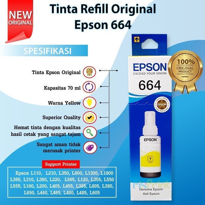 Jual Tinta Epson 664 T664 Original Refill Printer L120 L121 L1300 L565 L360 Black Cyan Magenta ...