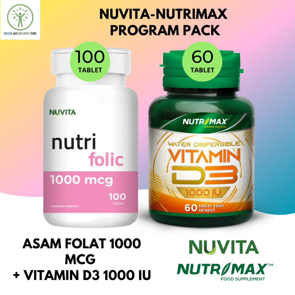 Jual Nuvita Nutri Folic 1000 Mcg 100 Tablet Dan Nutrimax Vitamin D3 ...